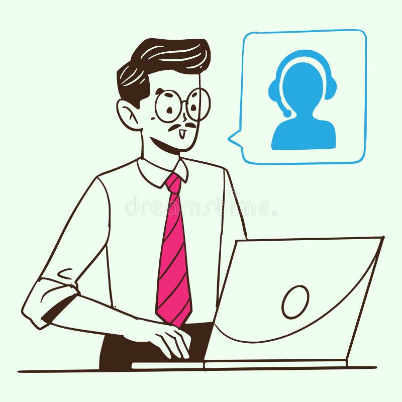 Man in computer stock vector. Illustration of line, font - 367373077