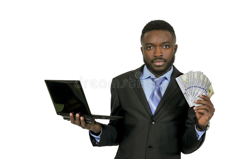 Man with computer and cash stock image. Image of dividends - 83270843
