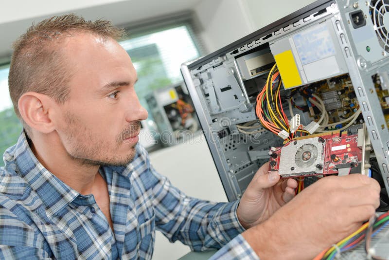 Man Computer Casing Assembling Stock Photo - Image of vgacard, device ...