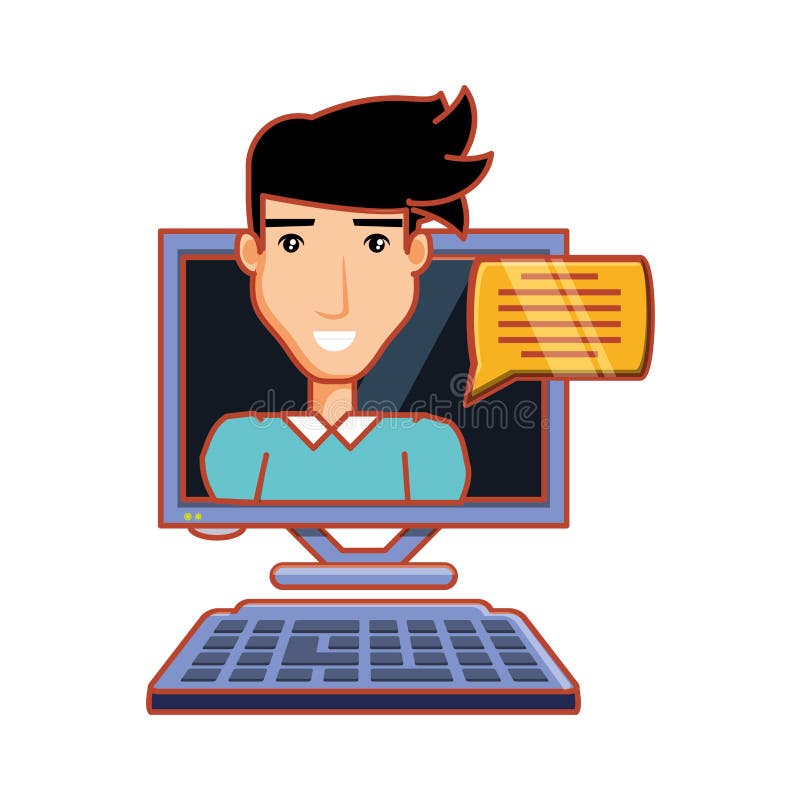 Man with Computer Desktop and Speech Bubble Stock Vector - Illustration ...