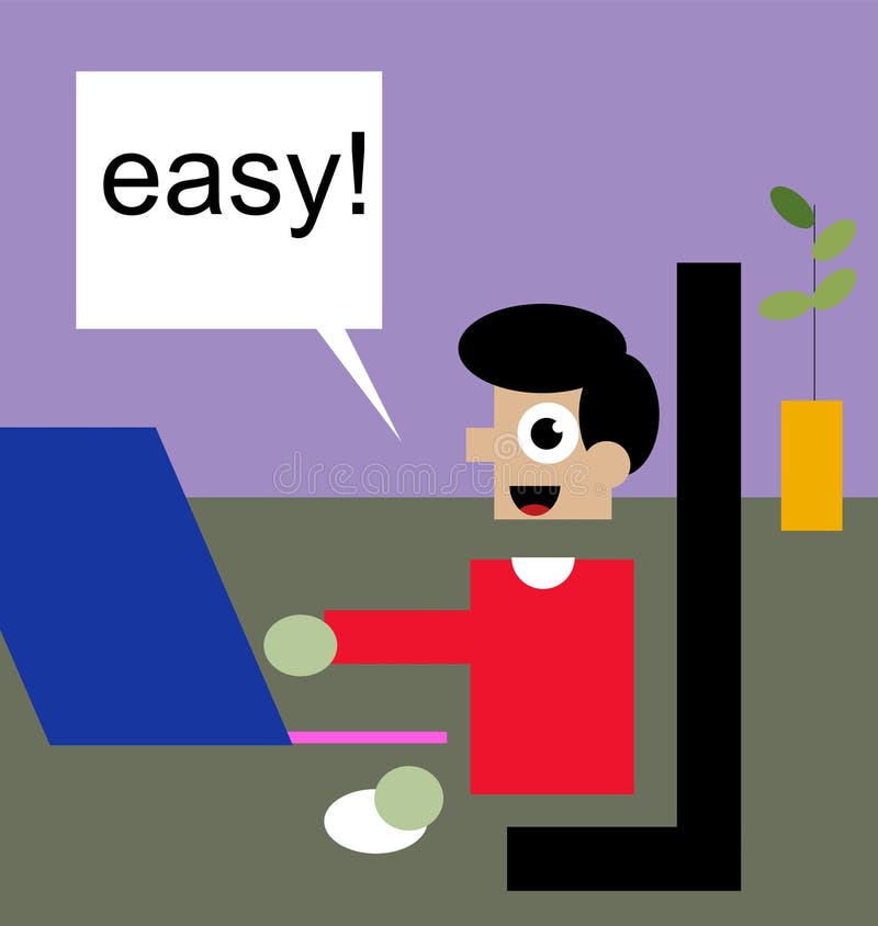 Man on Computer Doing Easy Work Illustration Stock Illustration ...