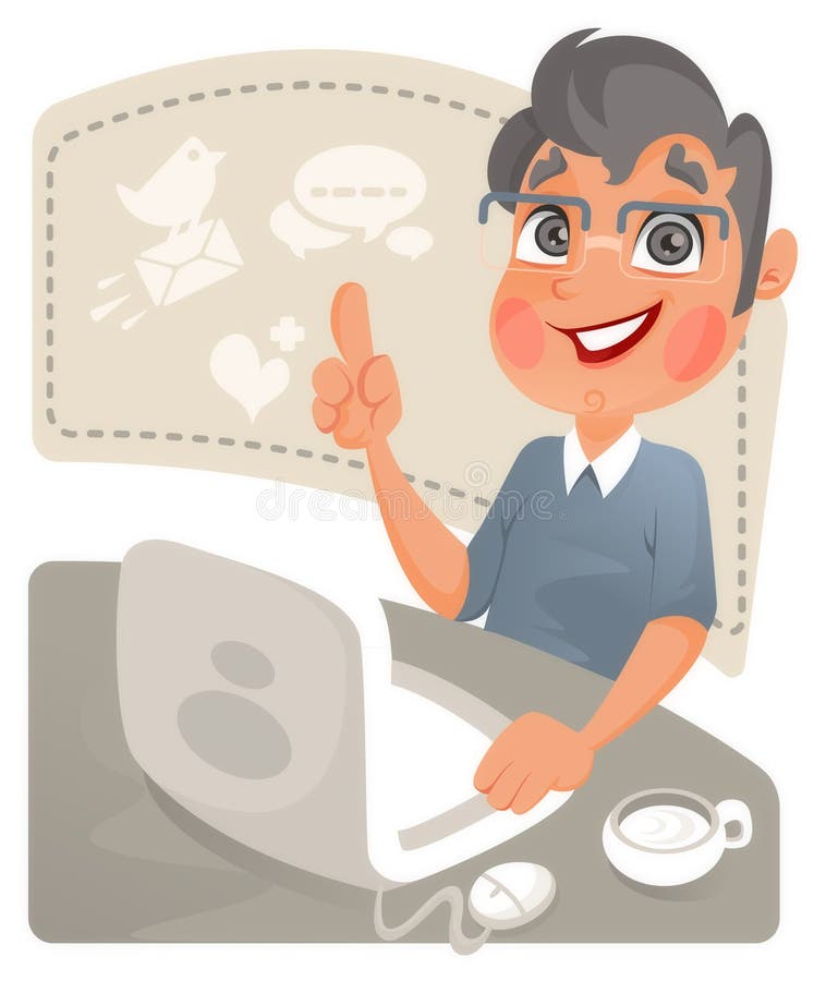 Man with a Computer Explaining and Educating Stock Vector ...