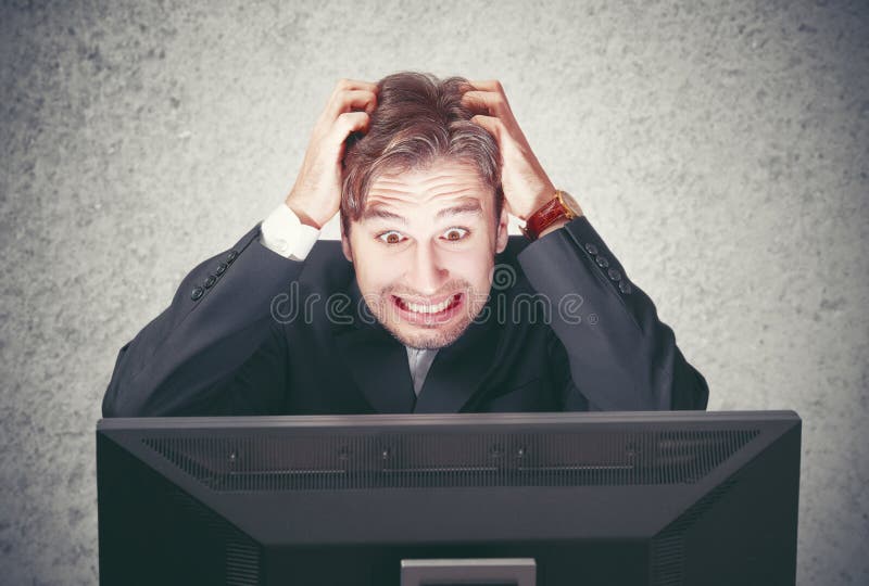 Man at the Computer Fails, Stress, Depression Stock Photo - Image of ...