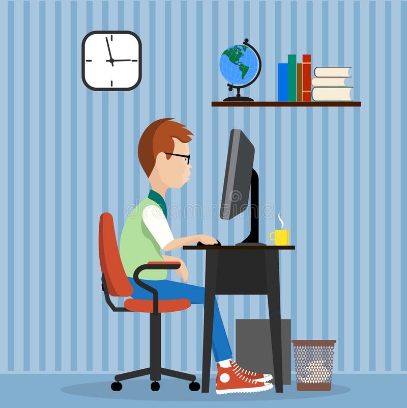 Man at the Computer .frilanser at Work Illustration Stock Vector ...