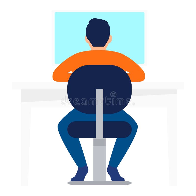 Man at Computer Icon, Flat Style Stock Vector - Illustration of person ...