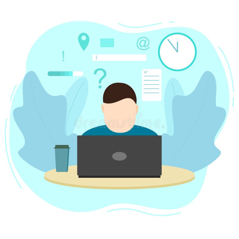 A Man at a Computer is Looking for Information on the Internet Stock ...