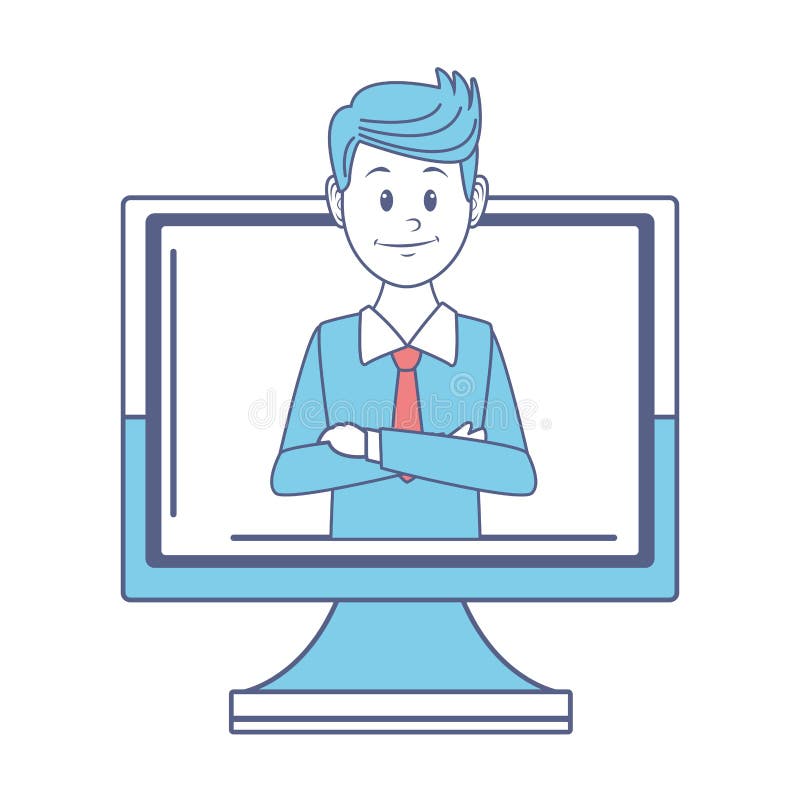 Man and computer stock vector. Illustration of chart - 135243833