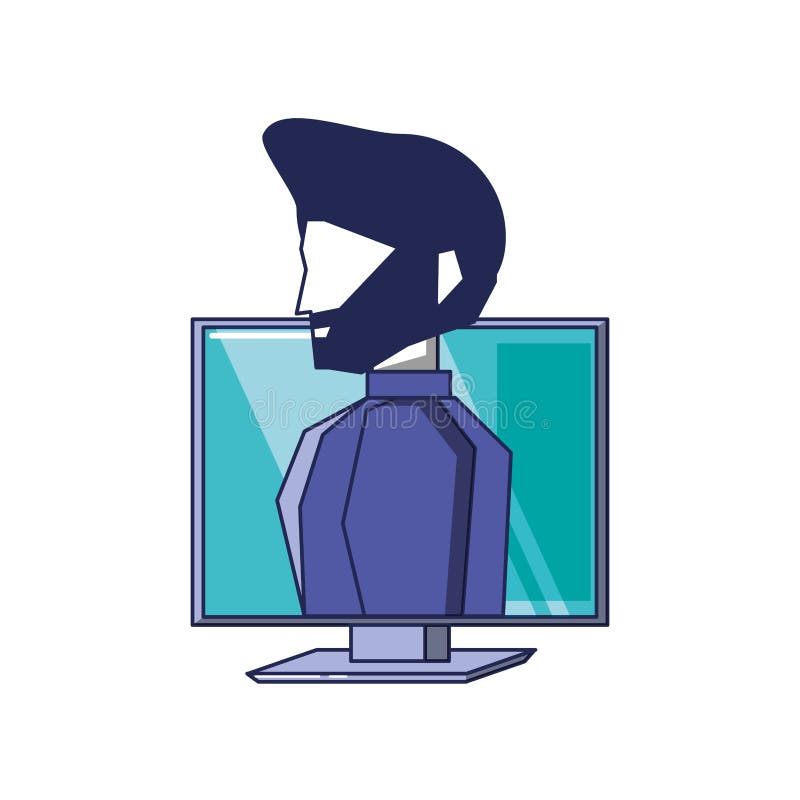 Man in Computer Monitor Isolated Icon Stock Vector - Illustration of ...