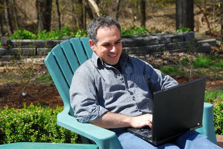 Man computer outside stock image. Image of outside, connectivity - 737315