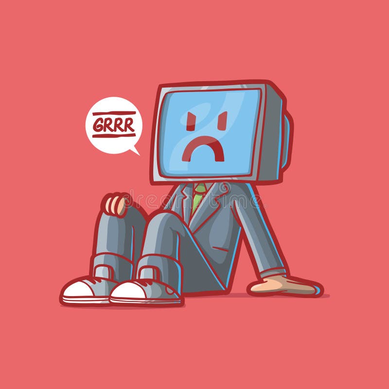 Man with a Computer Screen Head Dressed in a Suite Vector Illustration ...