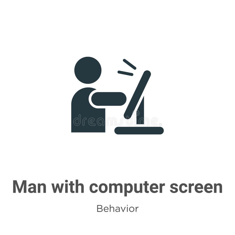 Man with Computer Screen Vector Icon on White Background. Flat Vector ...