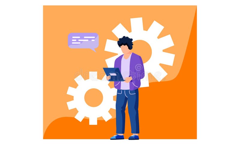 The Man with a Computer is Sending an Email Vector Illustration with ...