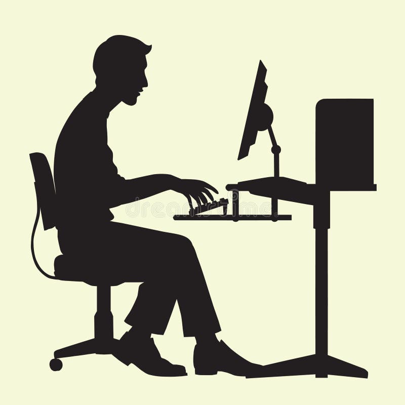 Man on Computer stock vector. Illustration of secretary - 47421117