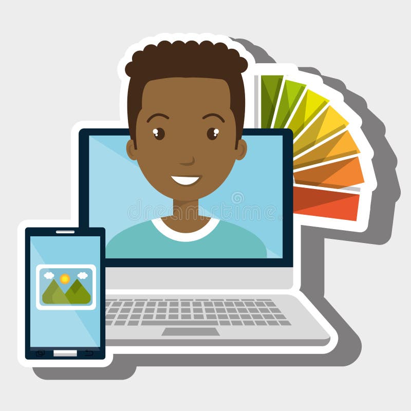 Man Computer Smartphone Chart Color Stock Illustration - Illustration ...