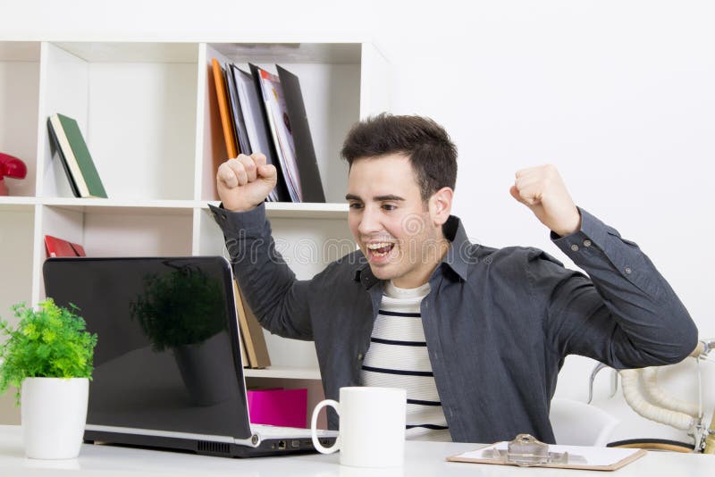 Man computer success stock image. Image of achievement - 85804853