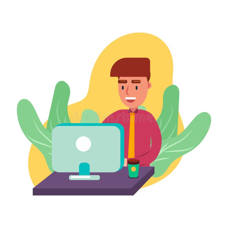 Man with Computer Vector Illustration in Flat Style Stock Vector ...