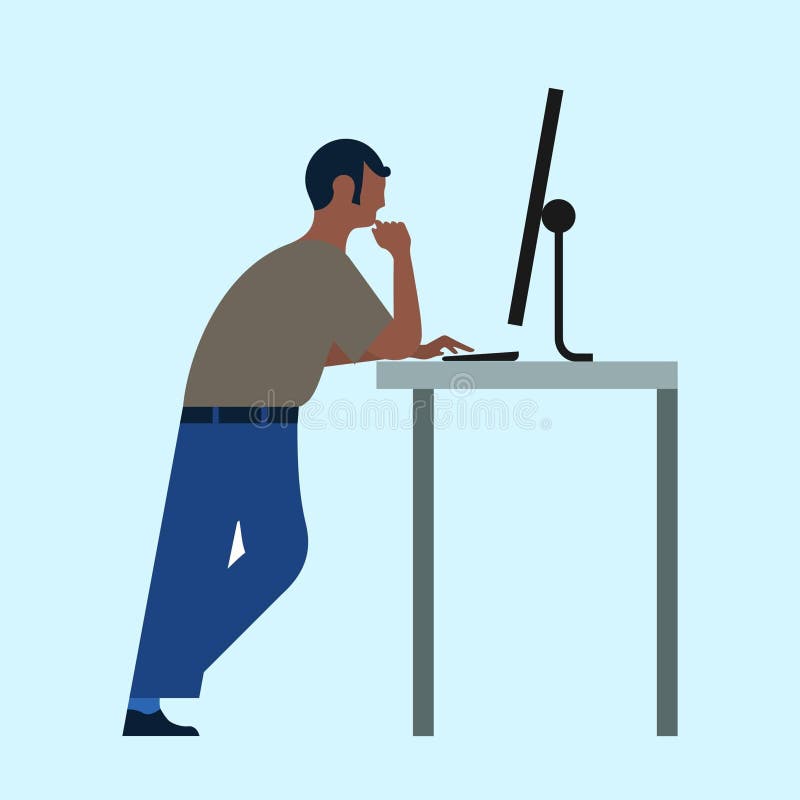 Online Worker. a Man Works in Front of a Laptop Screen with the Widest ...