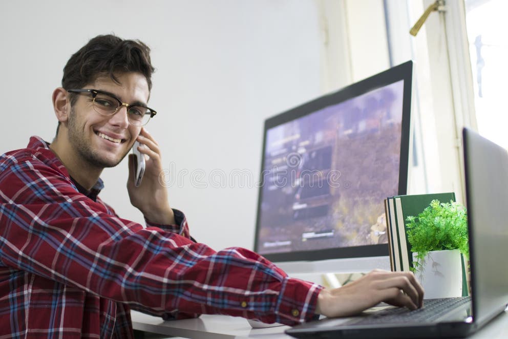 Man with Computer Working or Studying Stock Photo - Image of concepts ...