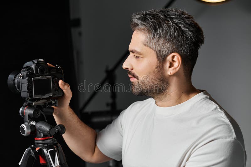 Creative Process of a Photographer Adjusting Stock Image - Image of ...