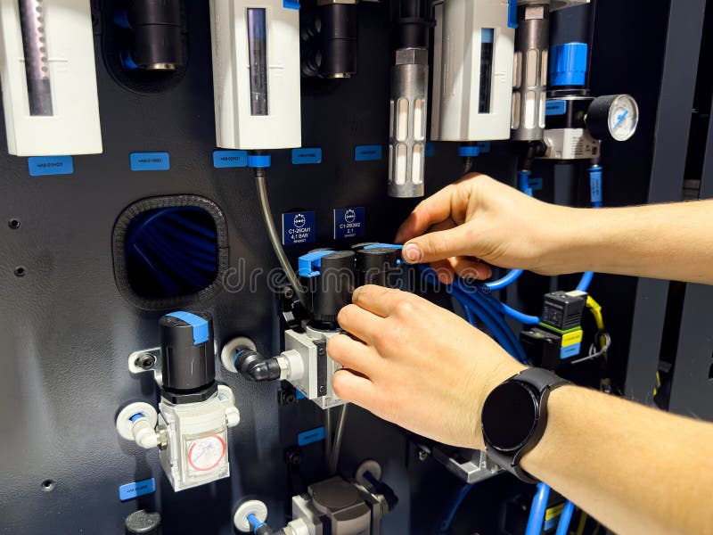A Man Conducts Electricity for a New CNC Milling Machine Stock Image ...