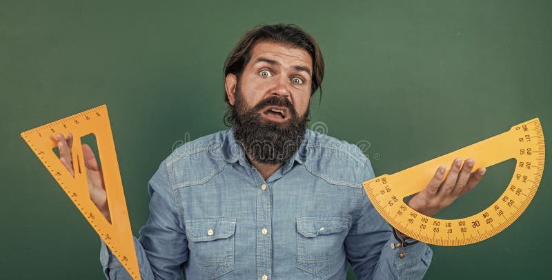 Man Confused with Size Measured on Protractor and Triangle Ruler Math ...