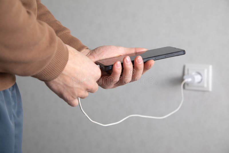 Man Connect Cable To Smartphone. Charging Stock Illustration ...