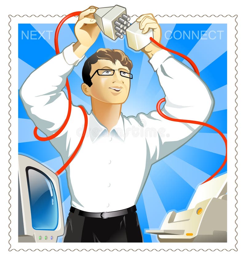 Man Connect Printer & Computer Stock Vector - Illustration of office ...