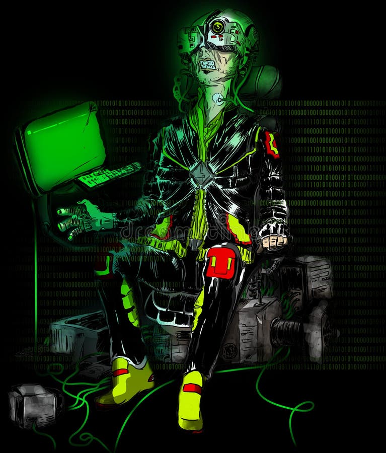 Man Connected To the Matrix. Cyberpunk Theme. Stock Illustration ...