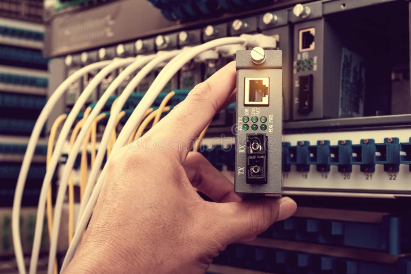 Man Connecting Fiber Network Cables Stock Image - Image of cable ...