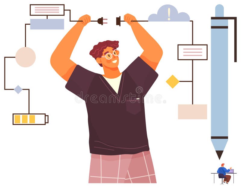 Man Connecting Opposite Power Cords Amid Creative Process with Circuit ...