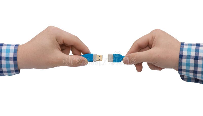 Man Connecting USB Cable, on White Stock Image - Image of background ...