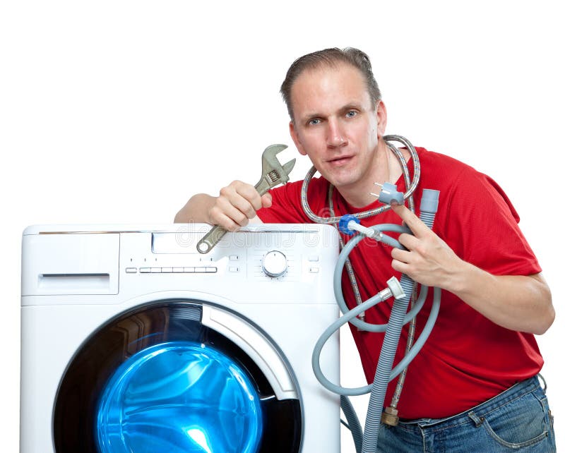 Smiling Woman Fixing Washing Machine Stock Photo - Image of tools ...
