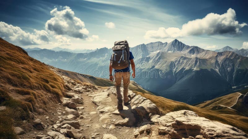 Man Conquers Mountain Peaks Stock Photo - Image of conquer, nature ...