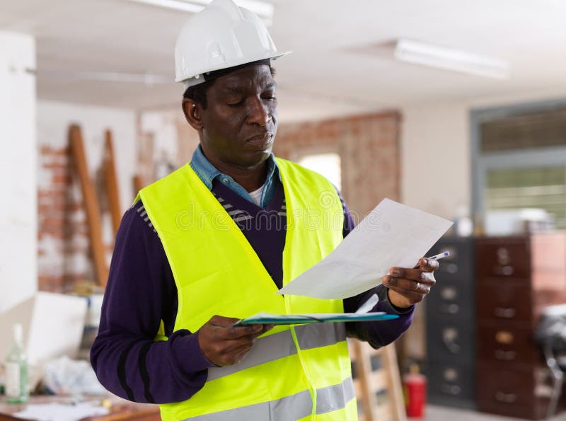 Man Construction Worker with Document Inside Apartment Stock Photo ...