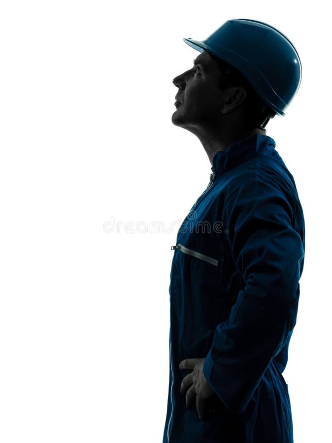 Man Construction Worker Looking Up Profile Silhouette Portrait Stock ...