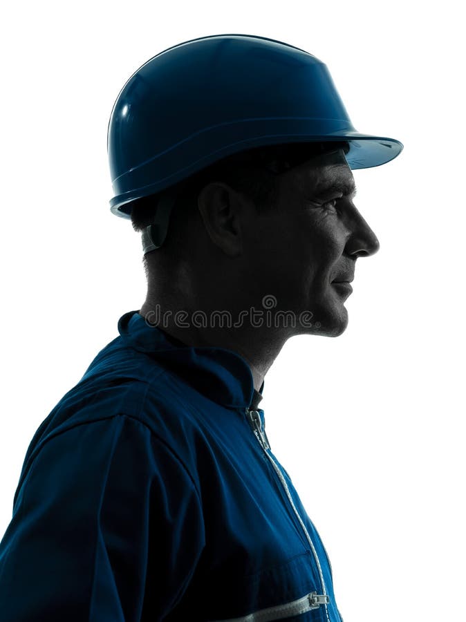 Man Construction Worker Profile Sideview Silhouette Portrait Stock ...
