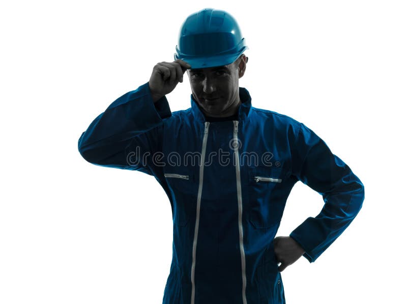 Man Construction Worker Saluting Silhouette Portrait Stock Photo ...