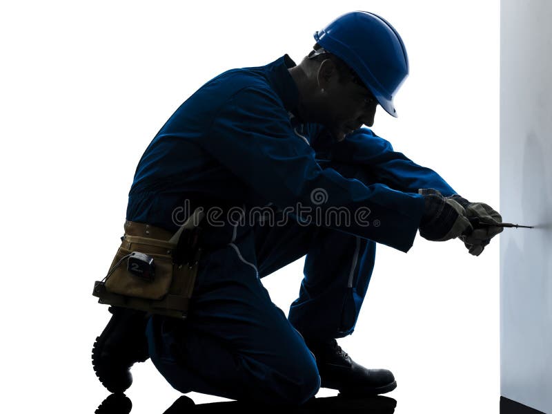 Man Construction Worker Screwdriving Silhouette Stock Photo - Image of ...