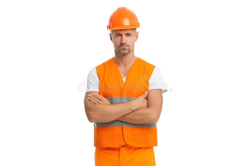 Man Construction Worker. Workman Isolated on White. Professional ...