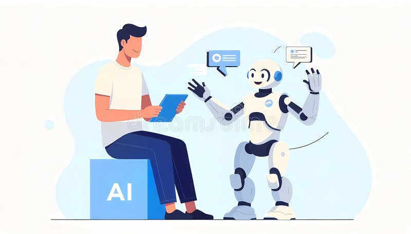 A Man Consults with an AI-powered Robot, Ideal for Technological and ...