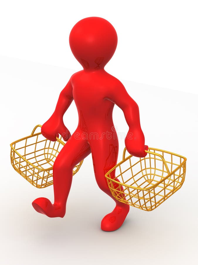 Man with consumer basket stock illustration. Illustration of customer ...