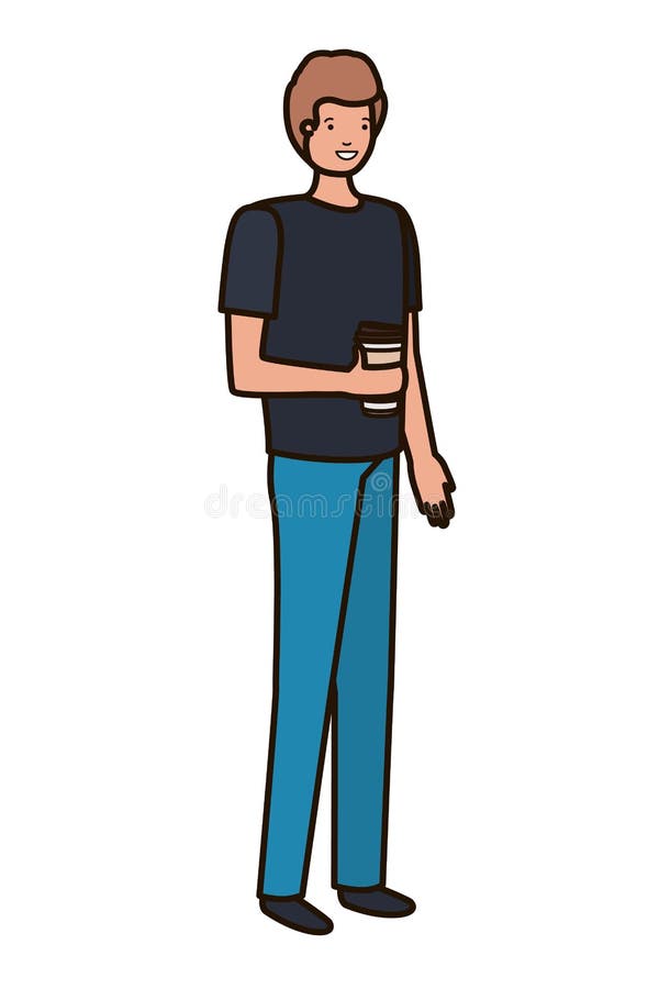 Man with Container Plastic Coffee Avatar Character Stock Vector ...
