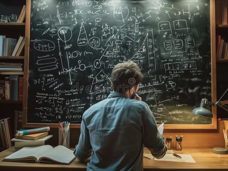 Pensive Man Evaluating Complex Equations Stock Photo - Image of ...