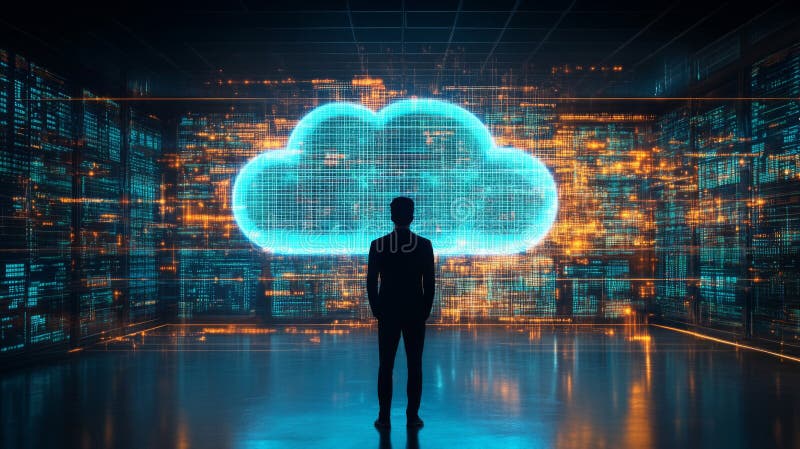 A Man Contemplates a Glowing Cloud Representing the Vastness of Digital ...