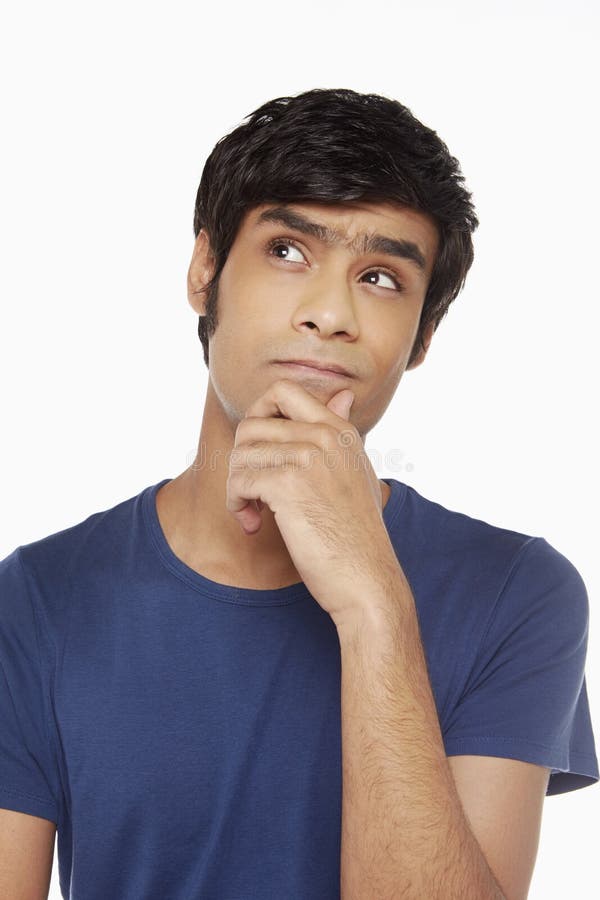 Man Contemplating with Hand in the Chin Stock Photo - Image of front ...