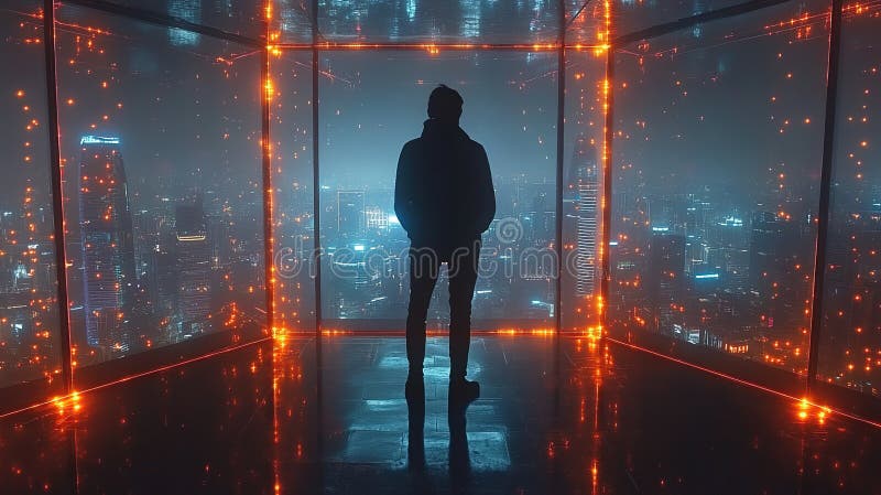 Man Contemplating City Skyline Stock Illustration - Illustration of ...