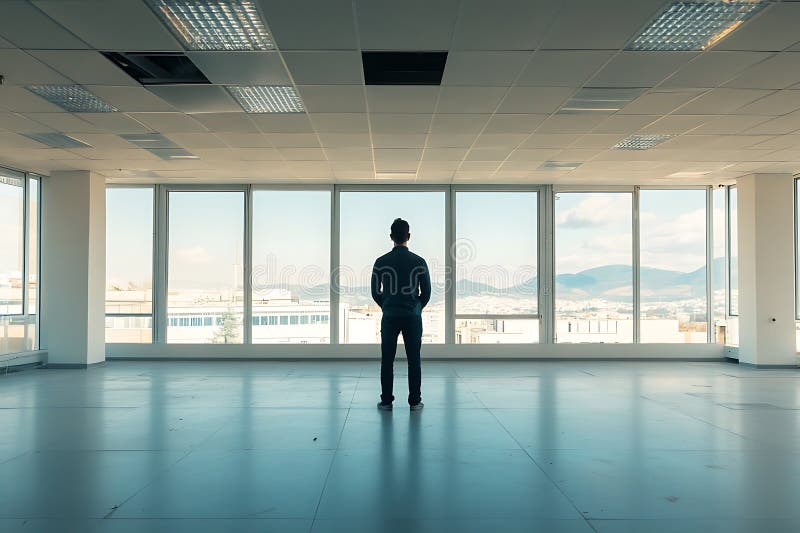 Man Contemplating the Future of Work in an Empty Office Space Stock ...