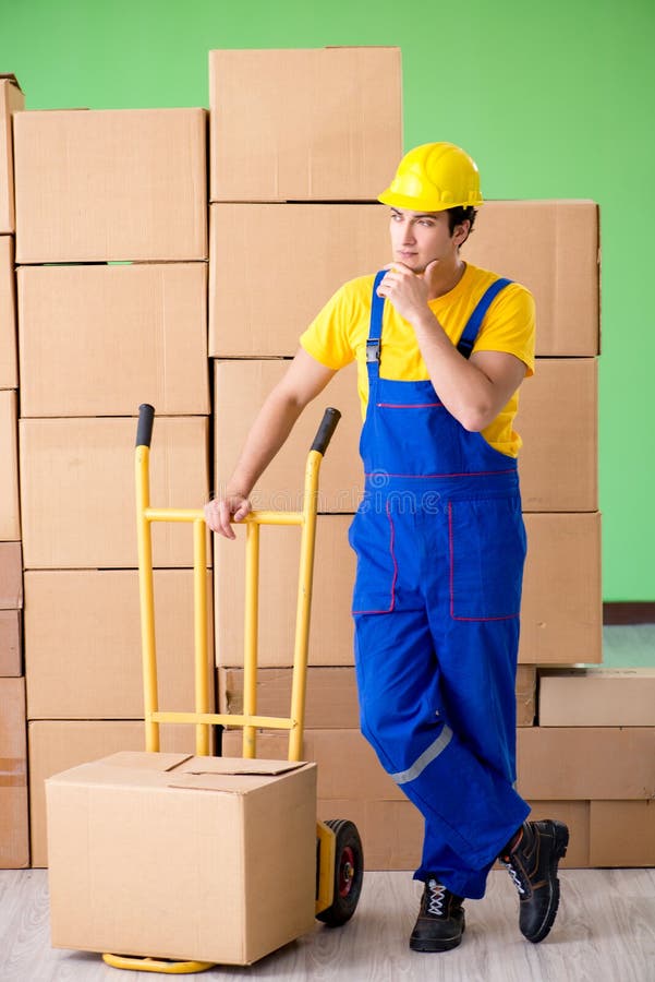 The Man Contractor Working with Boxes Delivery Stock Image - Image of ...