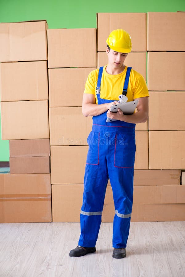 The Man Contractor Working with Boxes Delivery Stock Photo - Image of ...