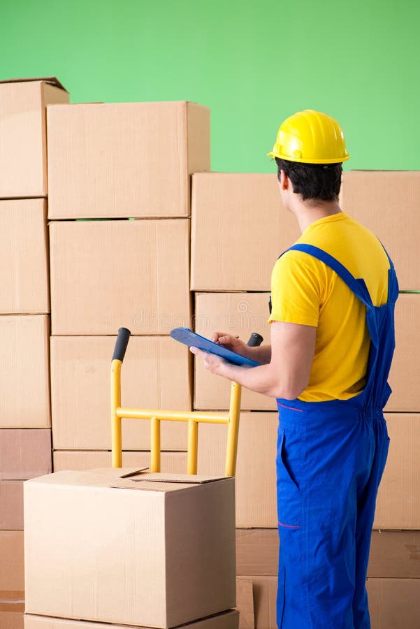 The Man Contractor Working with Boxes Delivery Stock Image - Image of ...